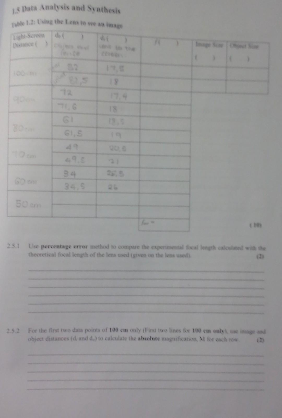 1.5 Data Analysis and Synthesis Table 1.2: Using the | Chegg.com