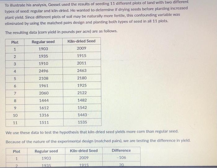 Solved To illustrate his analysis, Gosset used the results | Chegg.com