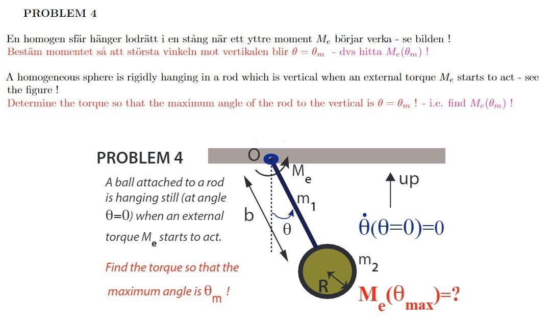 Solved PROBLEM 4 En homogen sfär hänger lodrätt i en stång | Chegg.com