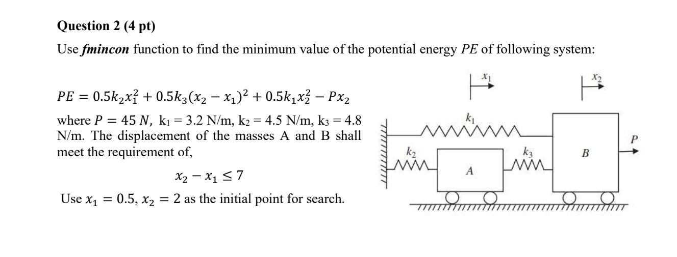 Solved Question 2 (4 pt) Use fmincon function to find the | Chegg.com