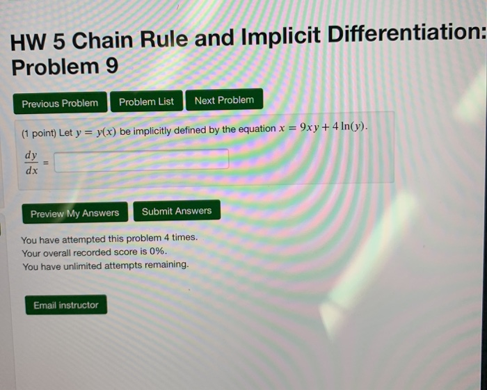 Solved HW 5 Chain Rule and Implicit Differentiation: Problem | Chegg.com