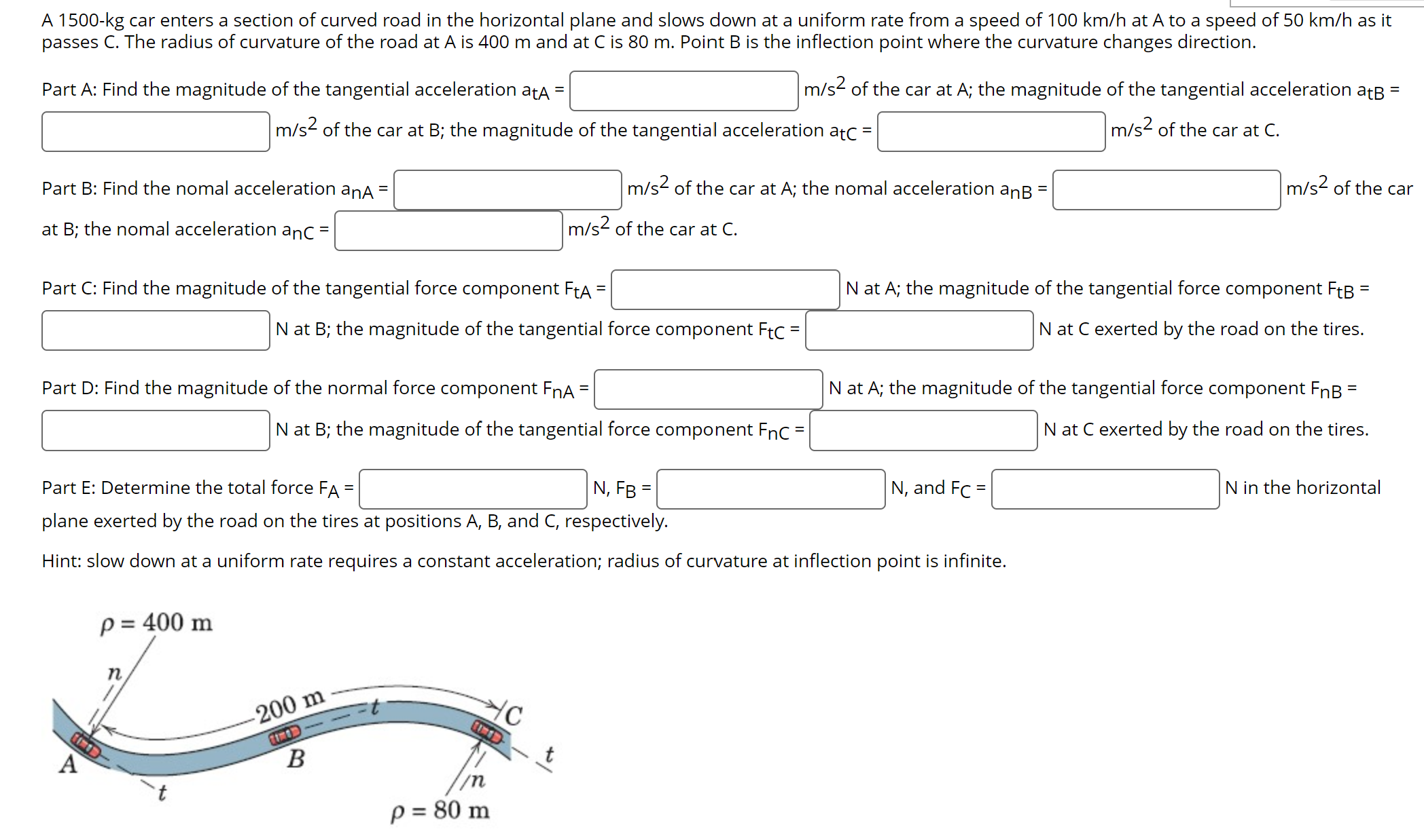 Solved A 1500-kg car enters a section of curved road in the | Chegg.com
