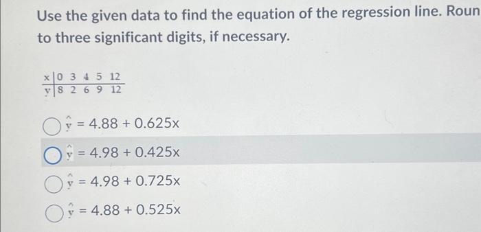 Solved Use the given data to find the equation of the | Chegg.com