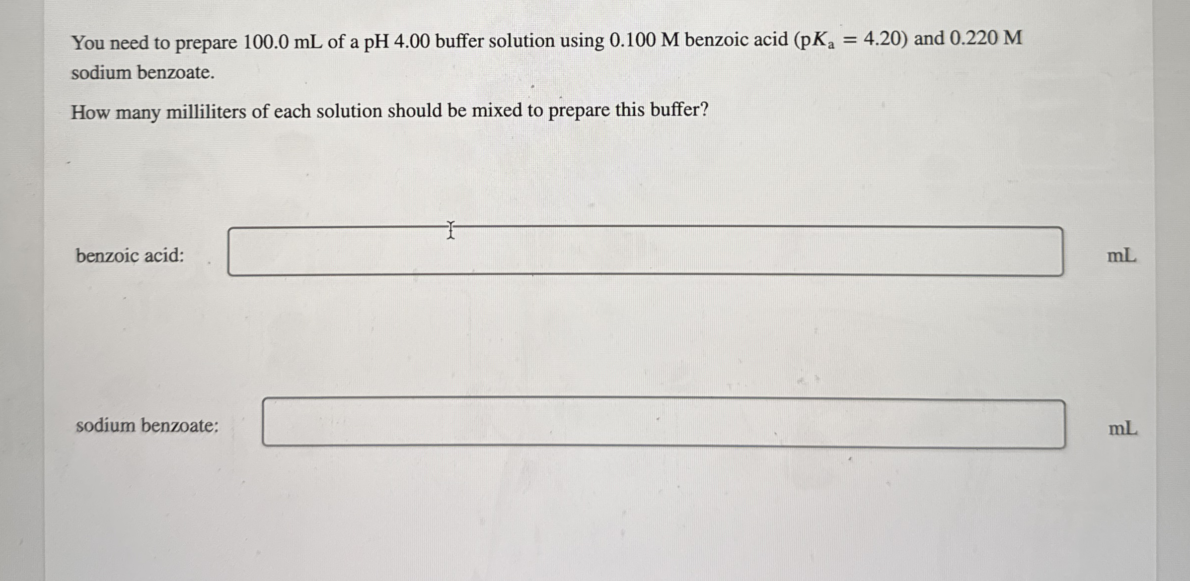Solved You need to prepare 100.0 ﻿mL of a pH 4.00 ﻿buffer | Chegg.com