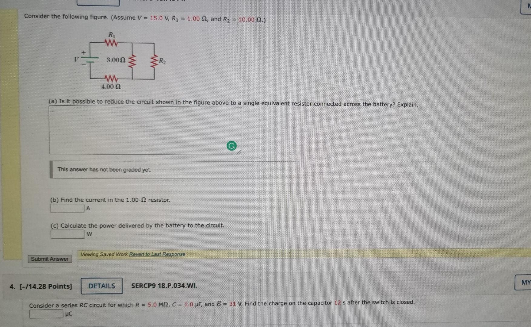 Solved Consider the following figure. (Assume V = 15.0 V, R1 | Chegg.com