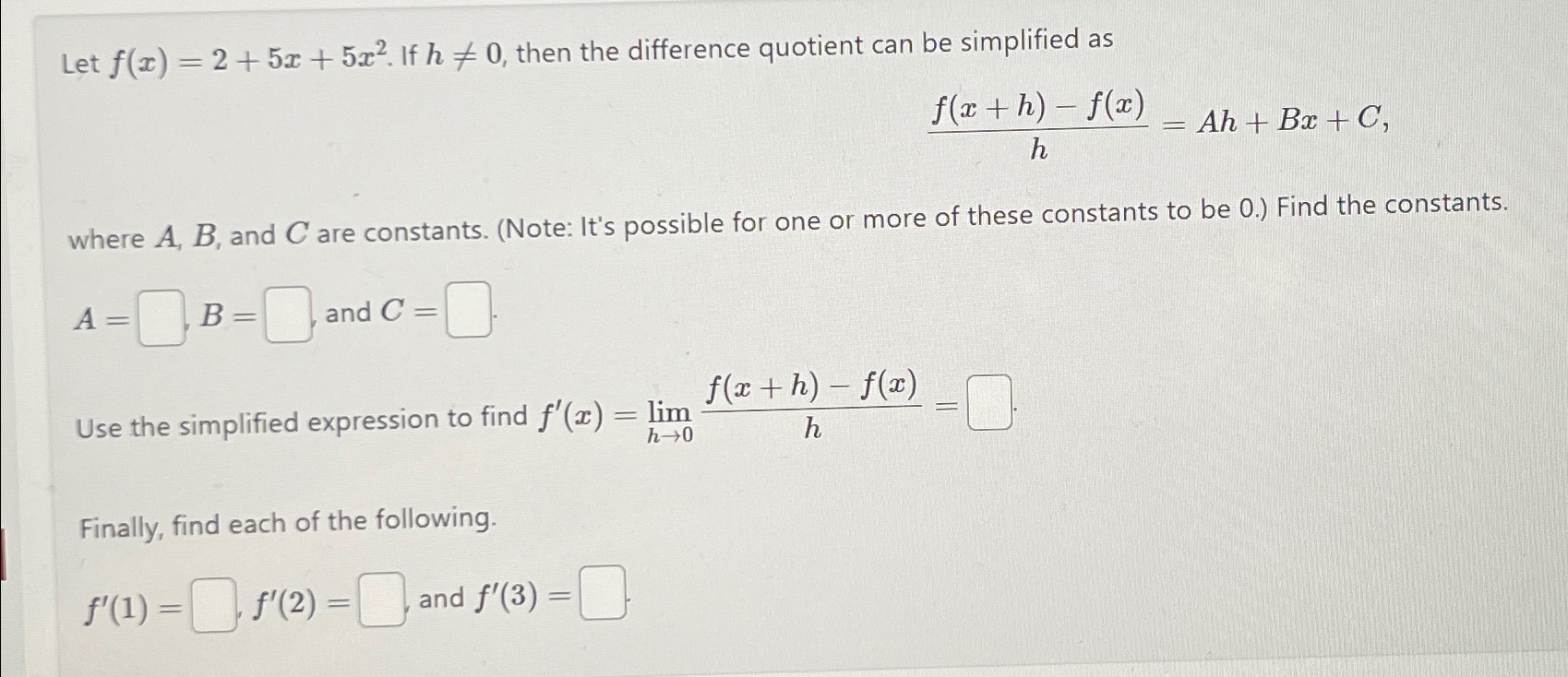 Solved Let F X 2 5x 5x2 ﻿if H≠0 ﻿then The Difference