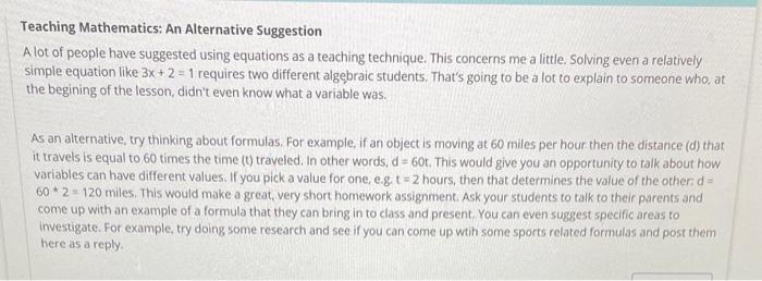 Solved Teaching Mathematics: An Alternative Suggestion A lot | Chegg.com