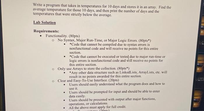 Solved Write a program that takes in temperatures for 10 | Chegg.com