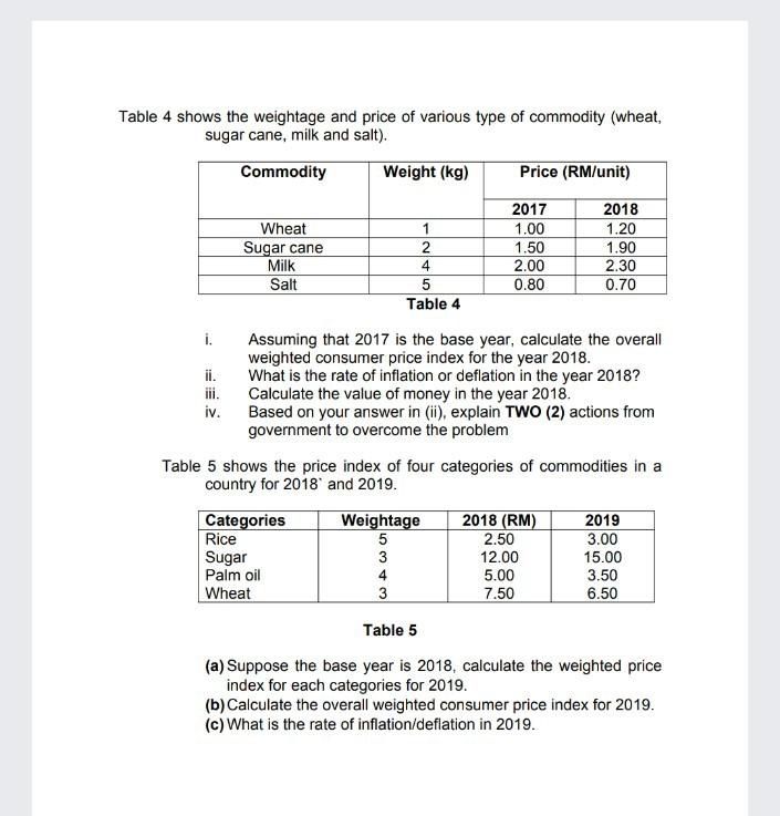Solved Table 4 shows the weightage and price of various type | Chegg.com