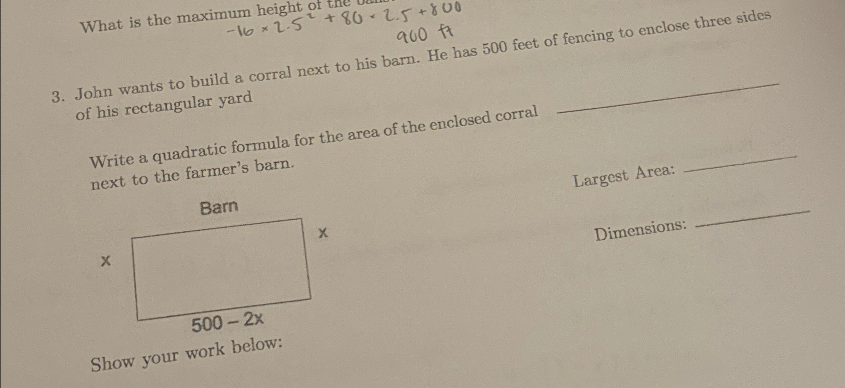 Solved John wants to build a corral next to his barn. He has | Chegg.com