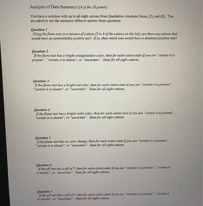 Solved Laboratory Qual Analysis Using the given tables of | Chegg.com