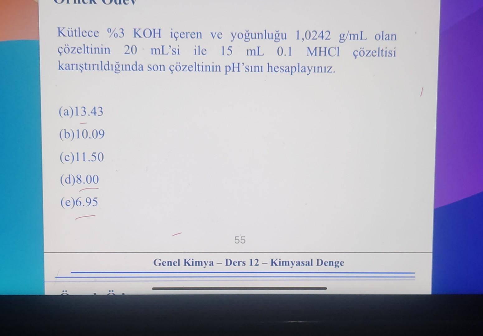 Kütlece %3KOH içeren ve yoğunluğu 1,0242 g/mL olan | Chegg.com