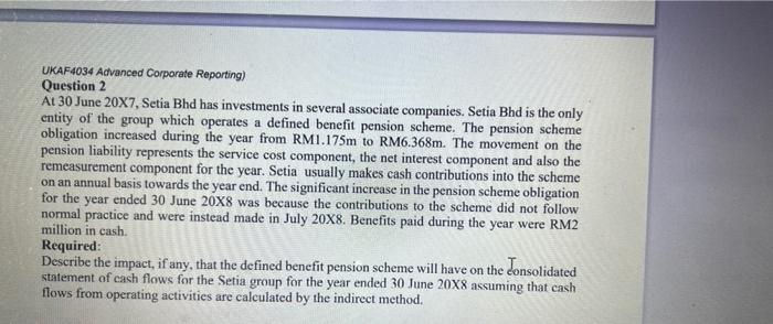 Solved UKAF4034 Advanced Corporate Reporting) Question 2 At | Chegg.com