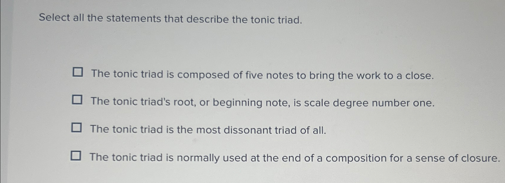 Solved Select all the statements that describe the tonic | Chegg.com