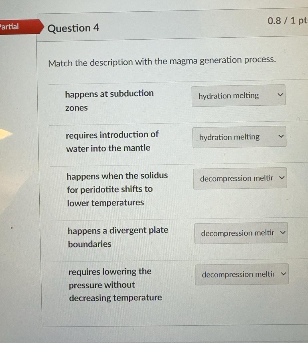 Solved Question 40.81ptMatch the description with the magma | Chegg.com