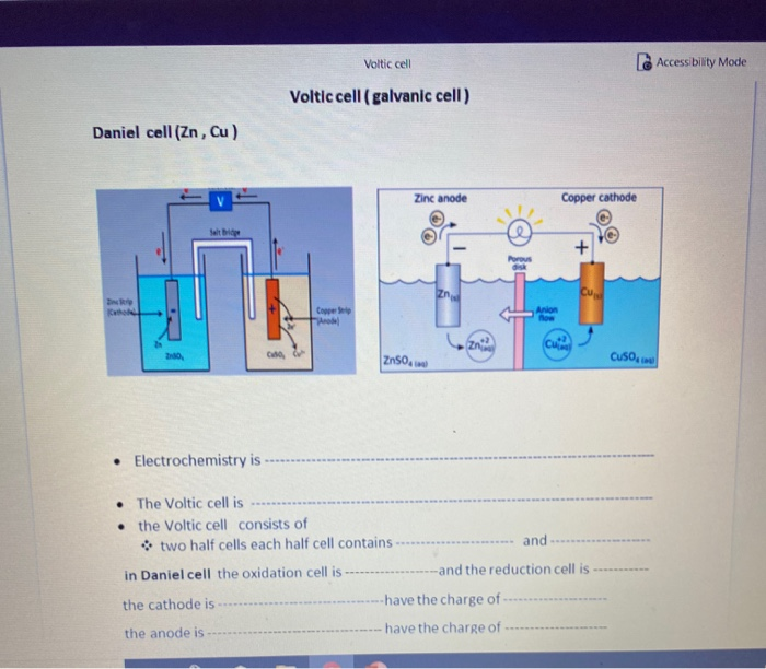 Solved Voltic cell Accessibility Mode Voltic cell (galvanic | Chegg.com