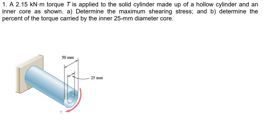 Solved A 2.15kN*m ﻿torque T ﻿is applied to the solid | Chegg.com