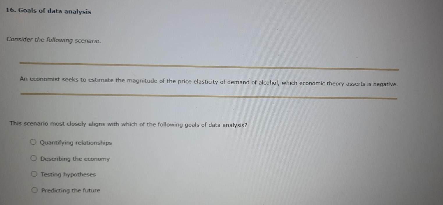 Solved 16. Goals of data analysis Consider the following | Chegg.com Solved 16. Goals of data analysis Consider the following | Chegg.com