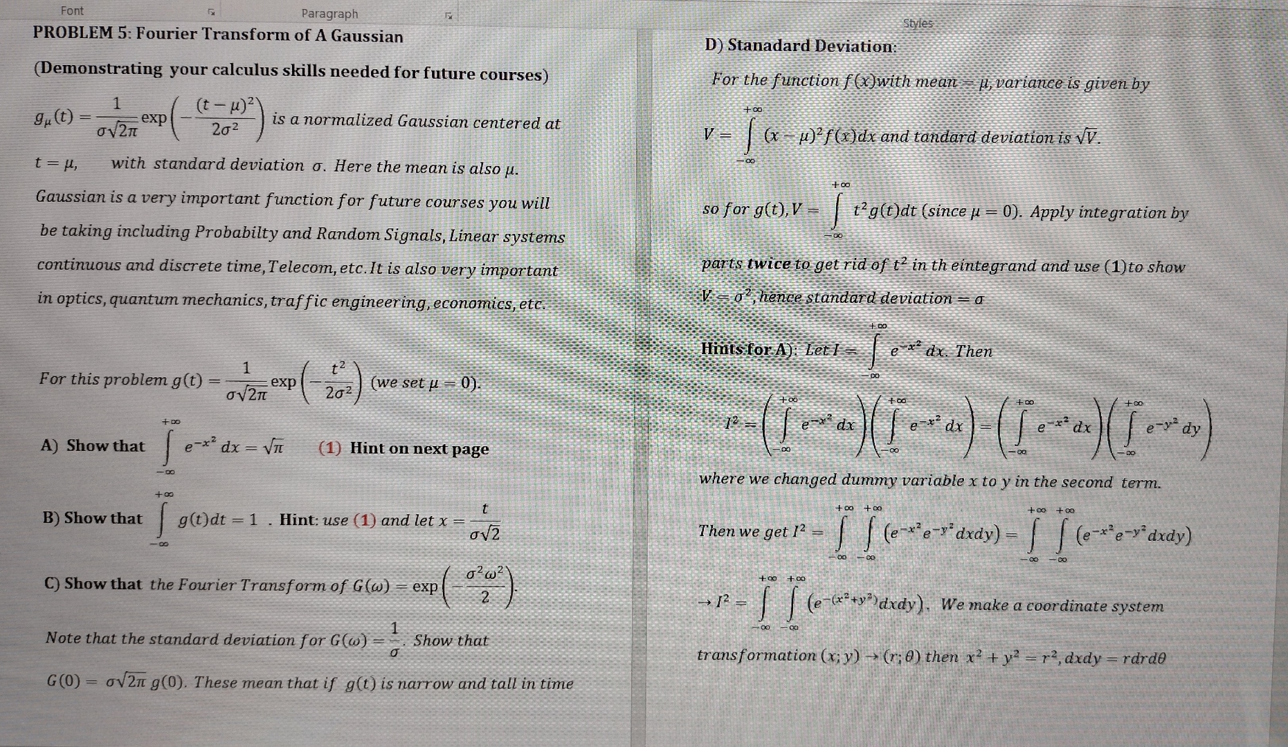 Solved Fontparagraphproblem 5 Fourier Transform Of A