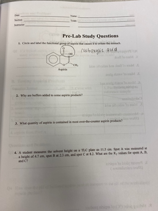 Solved Date Name Team Section Instructor Pre-Lab Study | Chegg.com