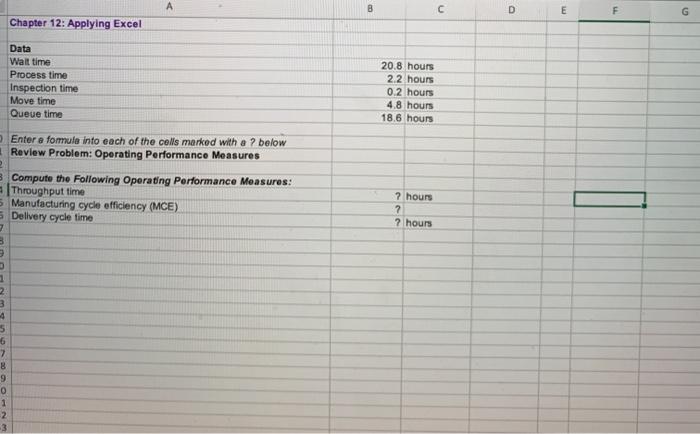 Solved А с D E F Chapter 12: Applying Excel Data Walt time | Chegg.com