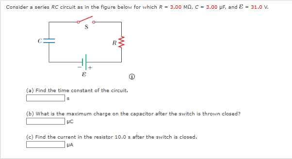 Solved Consider a series RC ﻿circuit as in ﻿the figure below | Chegg.com