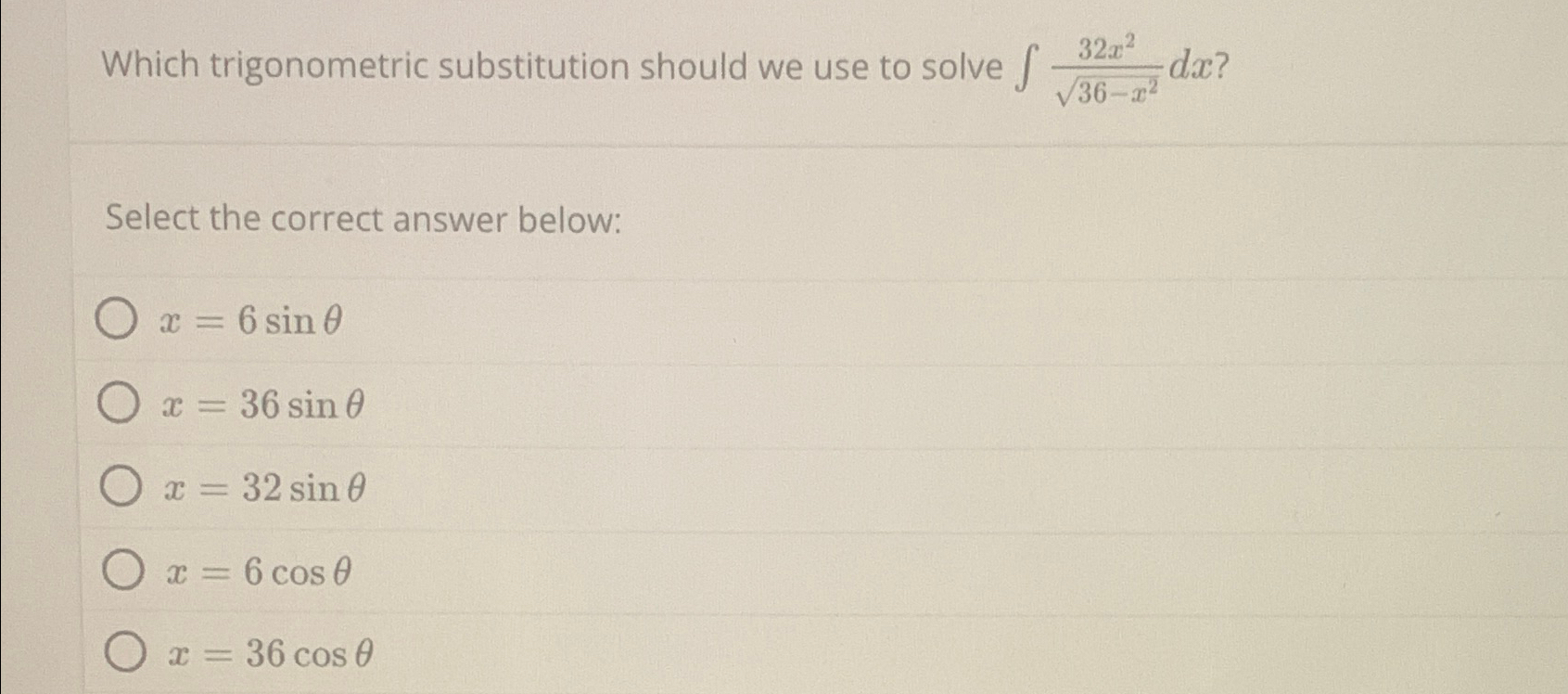 Solved Which trigonometric substitution should we use to | Chegg.com