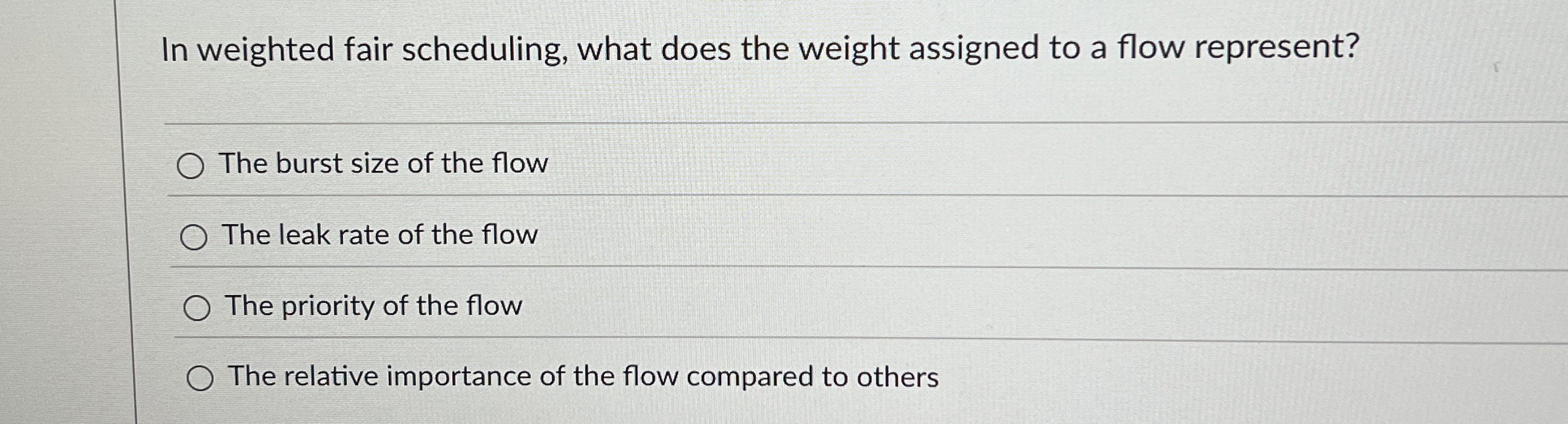 Solved In weighted fair scheduling, what does the weight | Chegg.com