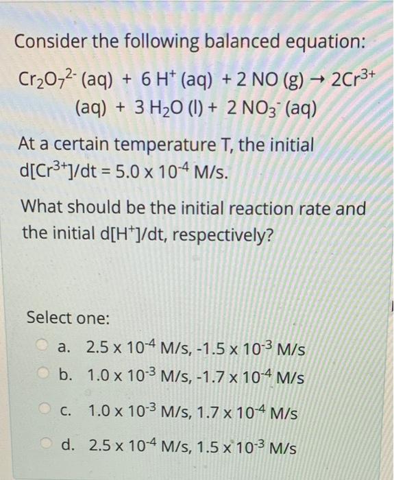 Solved Consider the following balanced equation: | Chegg.com