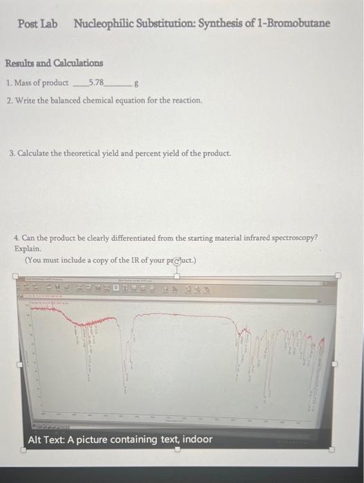 Solved Post Lab Nucleophilic Substitution: Synthesis of | Chegg.com