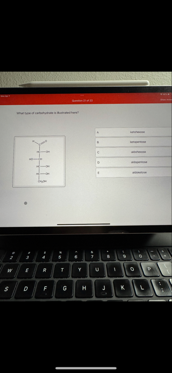 Solved Man Apr 7Question 21 ﻿of 22What type of carbohydrate | Chegg.com
