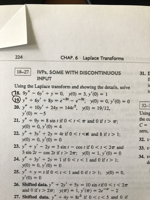 Solved 224 CHAP. 6 Laplace Transforms 31. - - - 32- Using | Chegg.com