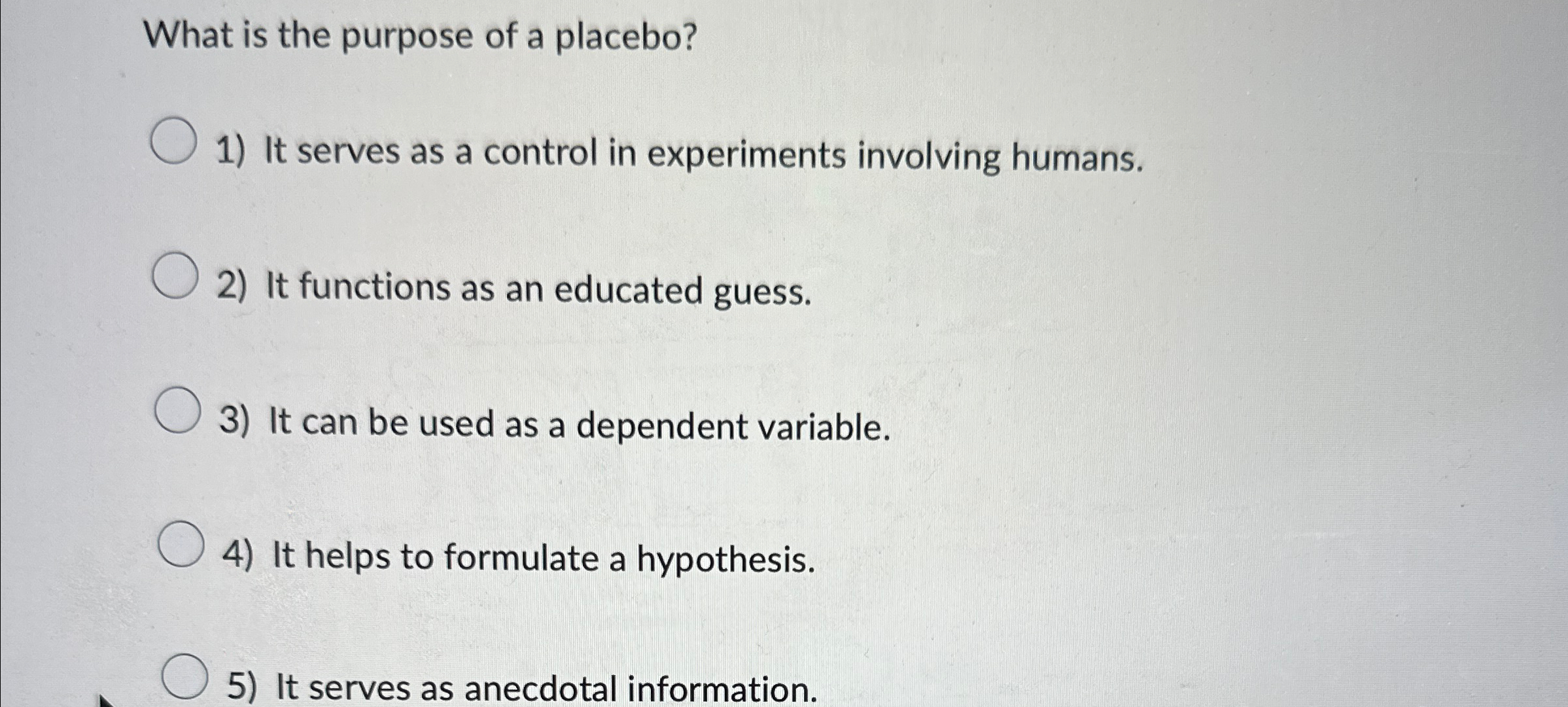 Solved What is the purpose of a placebo?It serves as a | Chegg.com