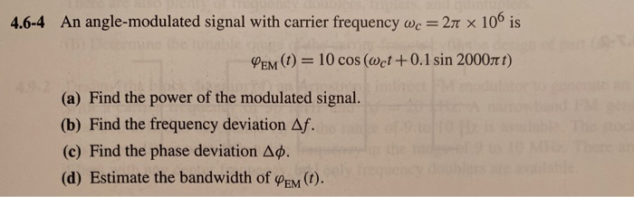 Solved 4.6-4 An angle-modulated signal with carrier | Chegg.com