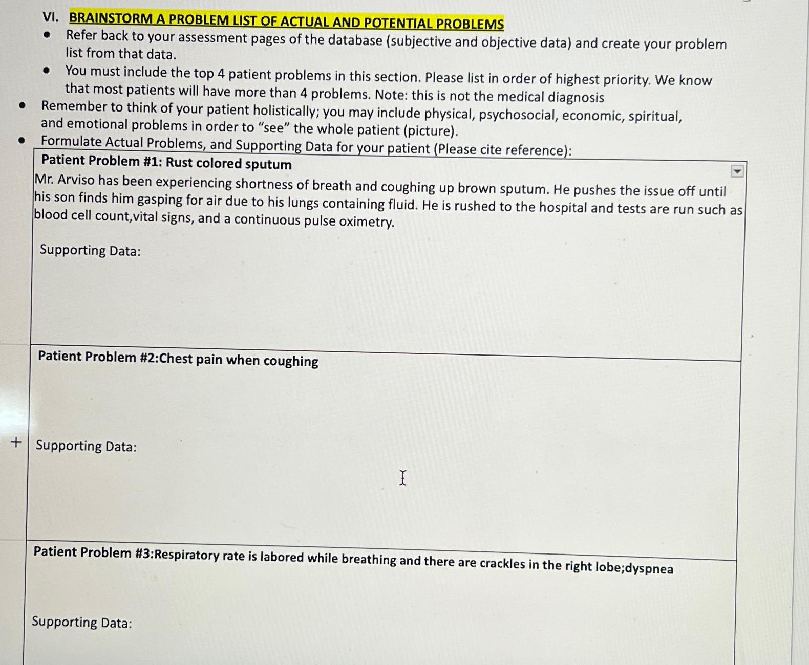 Solved VI. ﻿BRAINSTORM A PROBLEM LIST OF ACTUAL AND | Chegg.com