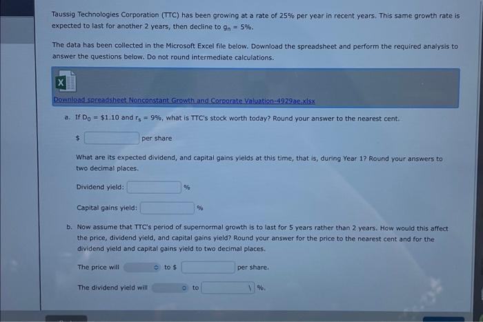 Solved Taussig Technologies Corporation (TTC) has been | Chegg.com
