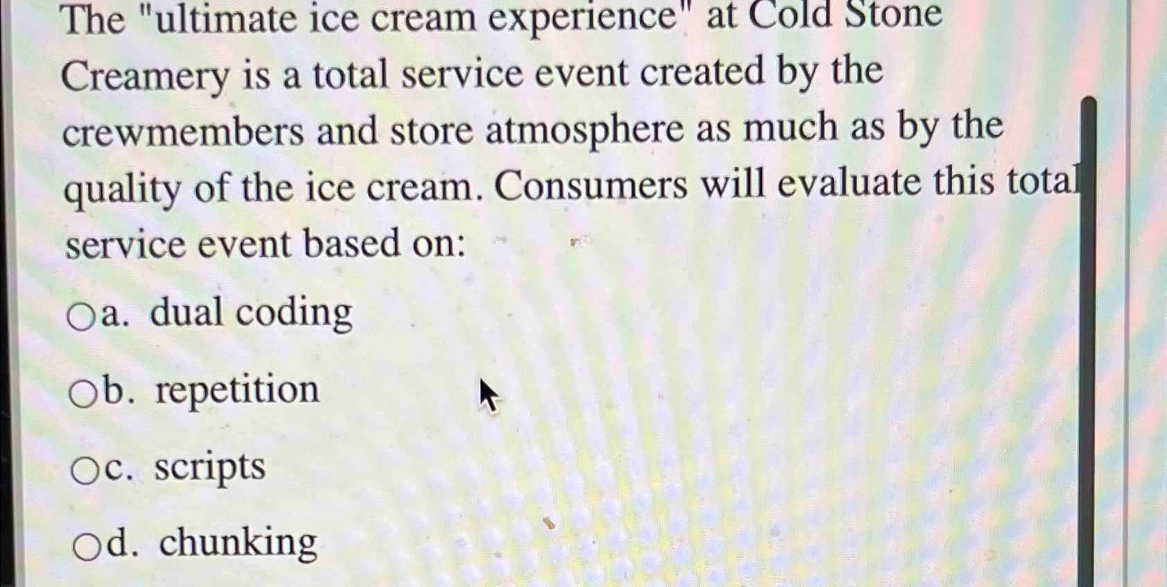 Solved The "ultimate ice cream experience" at Cold Stone | Chegg.com