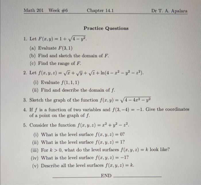 Solved 1. Let F(x,y)=1+4−y2. (a) Evaluate F(3,1) (b) Find | Chegg.com
