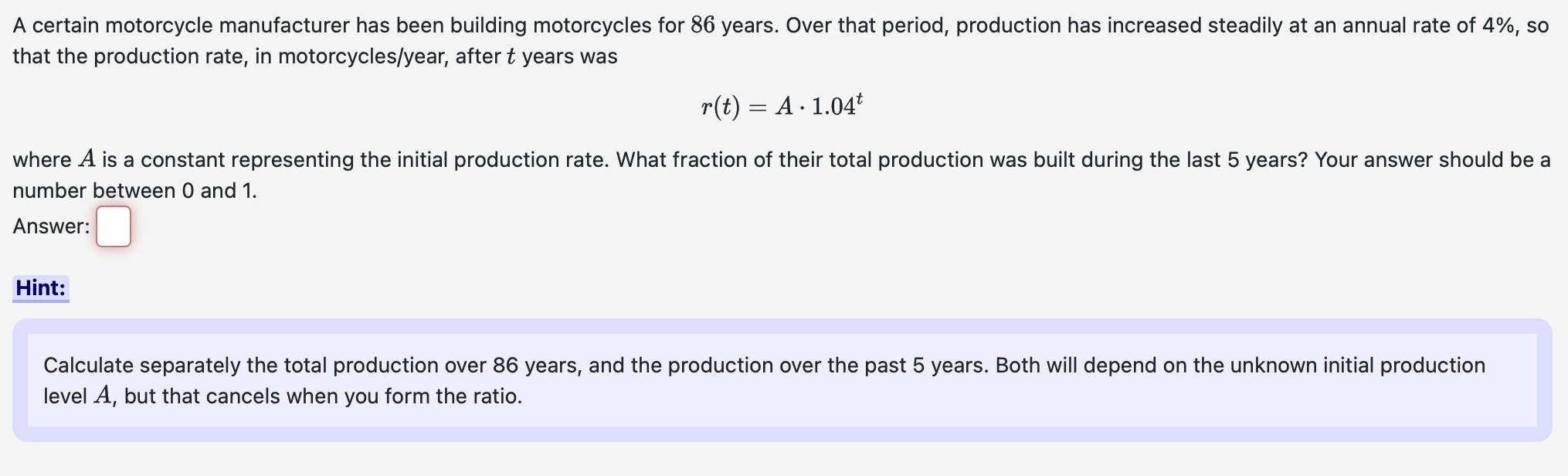 Solved Calculate separately the total production over 86 | Chegg.com