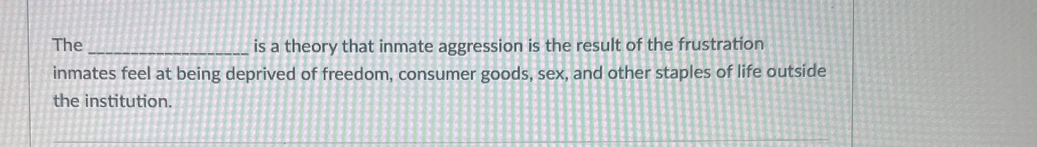 Solved The ﻿is a theory that inmate aggression is the | Chegg.com