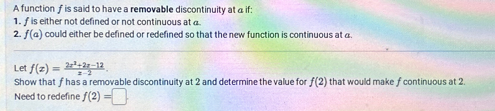 Solved A function f ﻿is said to have a removable | Chegg.com