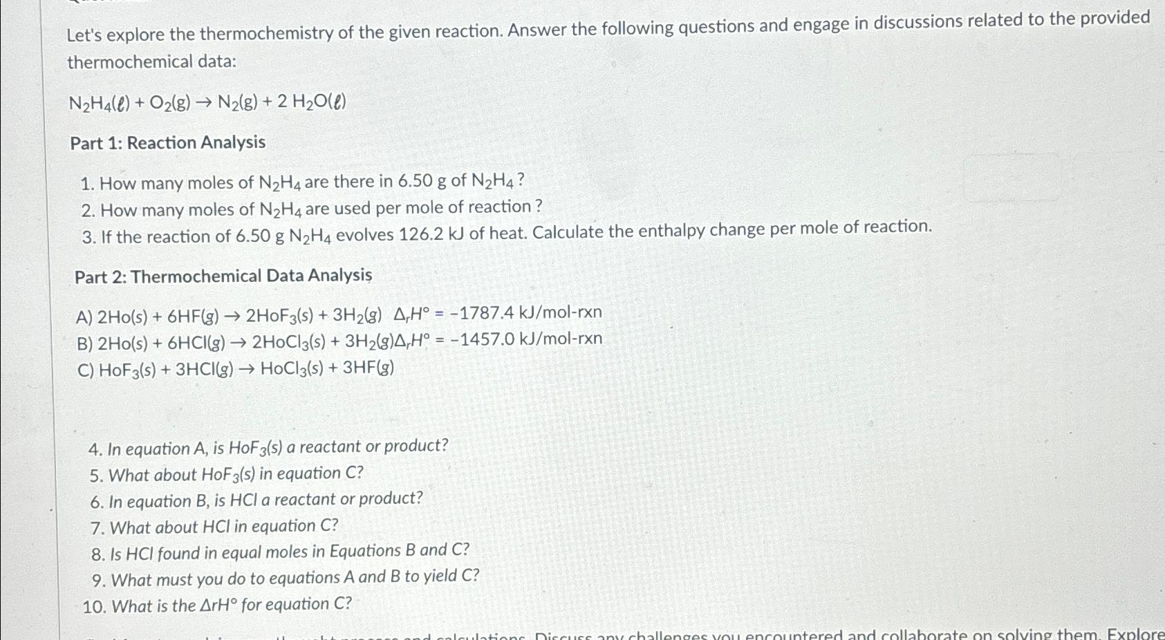 Solved Let's explore the thermochemistry of the given | Chegg.com