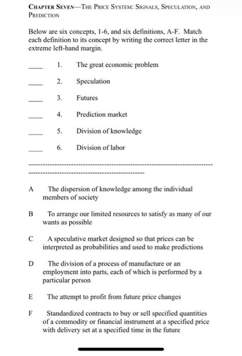 Solved Chapter Seven - The Price System: Signals, | Chegg.com