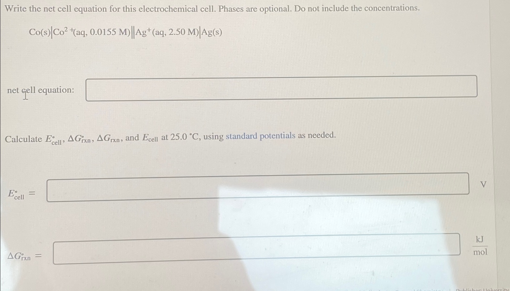 Solved Write the net cell equation for this electrochemical | Chegg.com