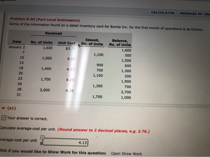 Solved CALCULATOR MESSAGE MY INS Problem 8-05 (Part Level | Chegg.com