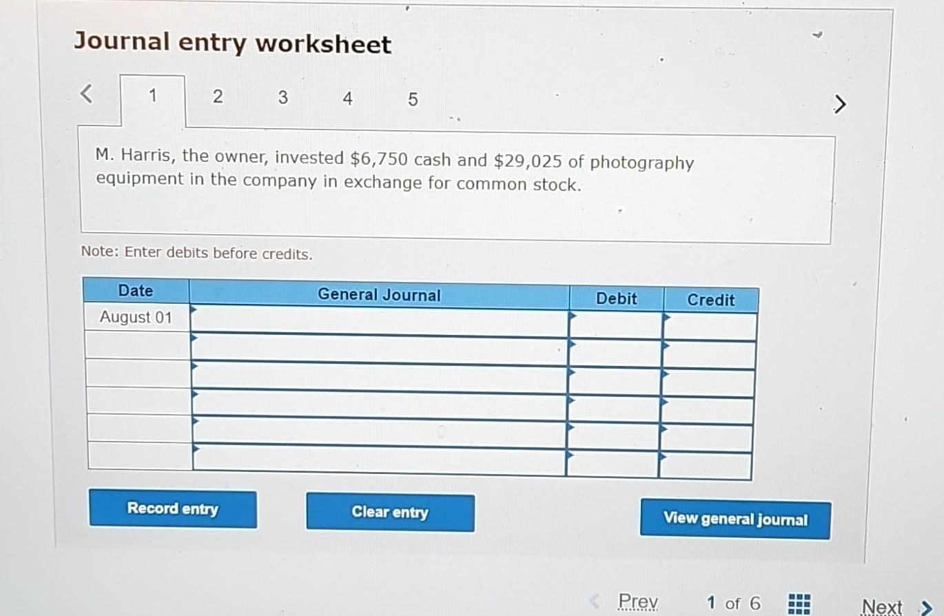 Solved es Journal entry worksheet 1 2 3 4 5 M. Harris, the | Chegg.com