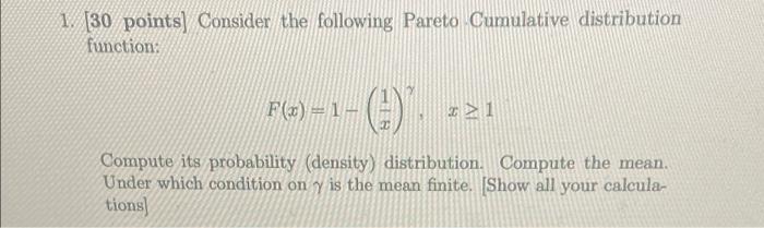Solved 1. (30 points) Consider the following Pareto | Chegg.com