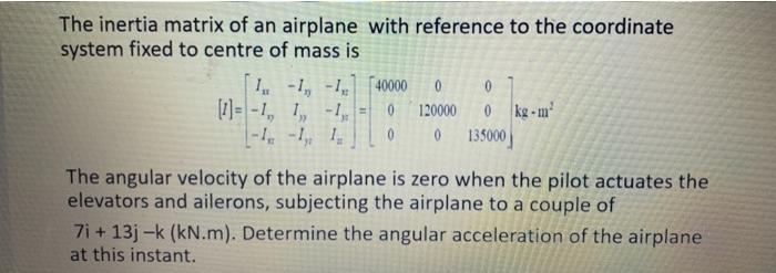 Solved The inertia matrix of an airplane with reference to | Chegg.com