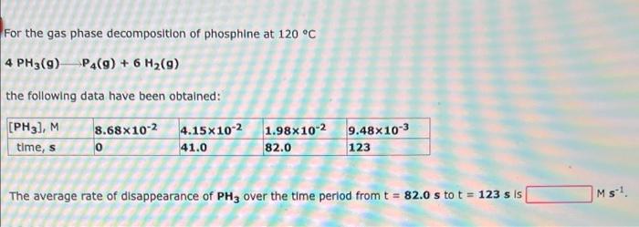 Solved For the gas phase decomposition of phosphine at 120 | Chegg.com