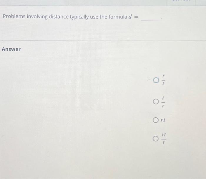 Solved Problems involving distance typically use the formula | Chegg.com